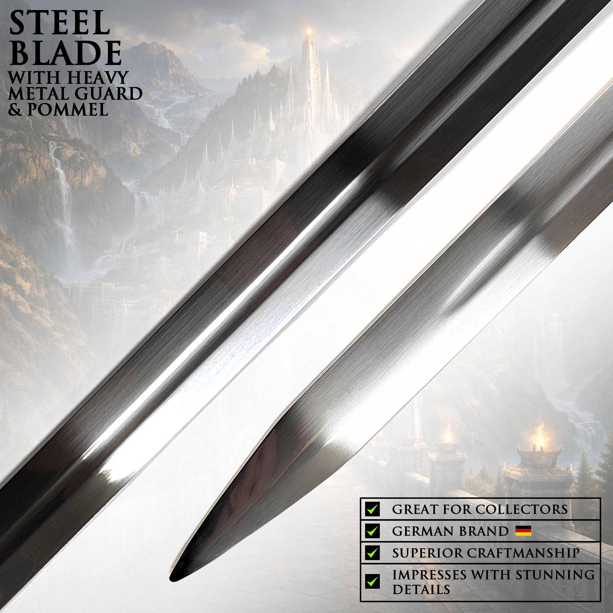The Lord of the Rings: Isildur's Sword – 47" Steel Replica with Wall ...